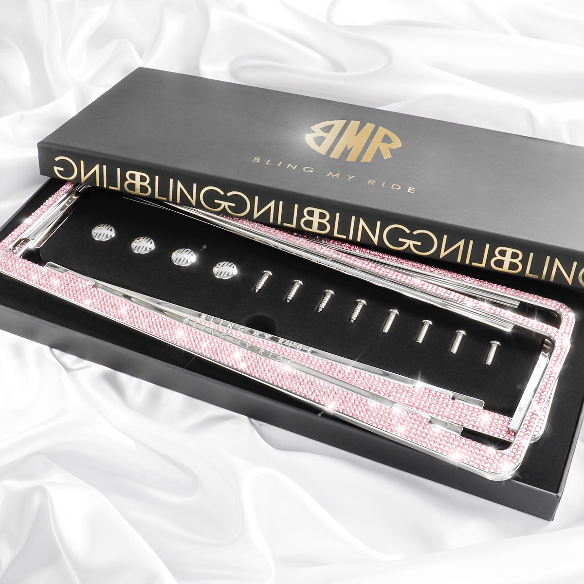 Pink Sparkly Stainless Steel Number Plate Frame - Bling My Ride AU